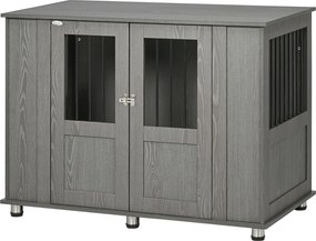 PawHut klec pro psa, klec pro domácí mazlíčky, psí bouda se zámkem, magnetická dvířka, okno, psí bouda, box pro extra velké psy, šedá