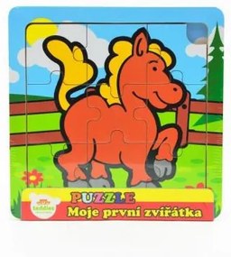 Teddies Mini puzzle dřevěné 9 dílků Moje první zvířátka pro nejmenší Kůň