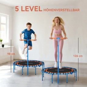 SPORTNOW Fitness trampolína, tréninková trampolína s nastavitelnou rukojetí, stabilní a tichá, pro interiér, ocel, modrá barva