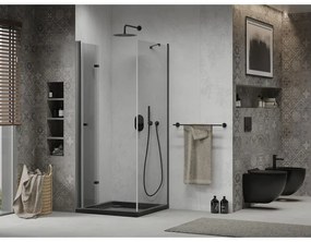 Mexen Lima, sprchový kout 90 (dveře) x 90 (stěna) cm, 6mm čiré sklo, černý profil + SLIM černá sprchová vanička 5cm s černým sifonem, 856-090-090-70-00-4070B
