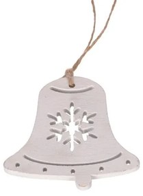 Dřevěná vánoční ozdoba Bell, bílá, 8 ks