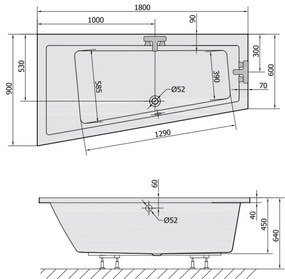 Polysan ANDRA L asymetrická vana 180x90x45cm, bílá, 72872