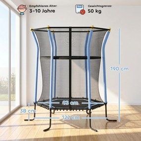 HOMCOM Dětská trampolína Ø163,5 cm, vnitřní trampolína s bezpečnostním síťovým krytem okraje gumové lano, dětská trampolína do 50 kg, pro děti 3-10 l…