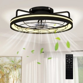 HOMCOM stropní ventilátor se světlem, dálkové ovládání, Ø48 cm, 40W LED, 3 teploty světla, časovač, 6 rychlostí, stmívatelný, tichý DC motor, černý |