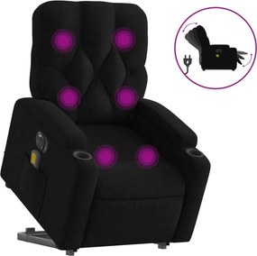 Elektrické zvedací masážní polohovací křeslo černé textil 3204748