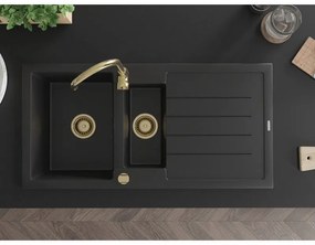 Mexen Andres 1,5-komorový granitový kuchyňský dřez s odkapávačem 100x50 cm a kuchyňská baterie Telma, černá, 6515-77-670200-50