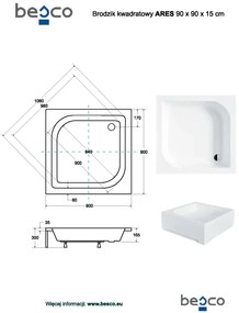 Hopa ARES 90 x 90 cm VANKARES90 sprchová vanička bez nožiček