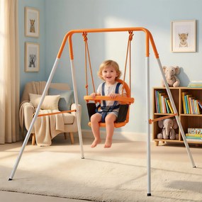 Dětská houpačka Outsunny venkovní zahradní houpačka z oceli s opěrkou zad a bezpečnostním pásem, nosnost 25 kg oranžová