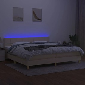 Box spring postel s matrací a LED krémová 200x200 cm textil 3133746