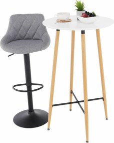 Barový stůl, bílá/dub, průměr 60 cm, IMAM