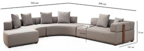 Designová rohová sedačka Galatea 360 cm šedá - levá