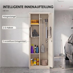 HOMCOM Skříň na koště, víceúčelová skříň z oceli, spížová skříň s přihrádkou na vysavač & nastavitelnými policemi, 60 x 40 x 165 cm