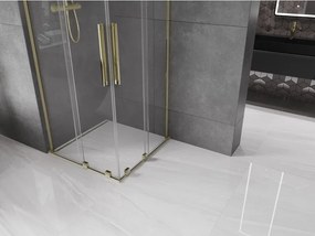 Mexen Velar L Duo, sprchový kout s posuvnými dveřmi 80 x 80 cm, 8mm čiré sklo, zlatá lesklá, 871-080-080-02-03-50