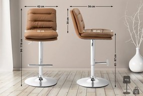 2x Barová židle Damar - koženka, chrom rám - světle hnědá