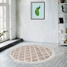 Kulatý koberec Fence 100 cm krémový/hnědý