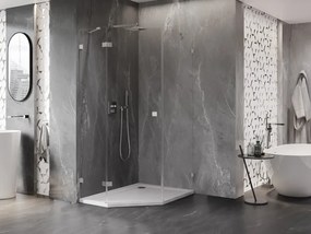 Mexen Lunar, pětiúhelníkový sprchový kout s levým sklonem 80 x 100 cm, 8mm čiré sklo, ocelový profil, 831-080L-100P-97-00-L
