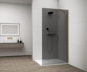 Polysan Esca Gold Matt jednodílná sprchová zástěna 100 x 210 cm k instalaci ke stěně zlatá sklo kouřové ES1210-04