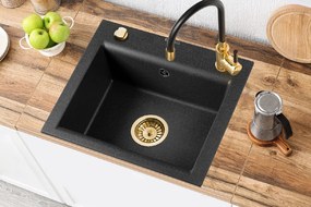 Invena Tesalia, 1-komorový granitový dřez 440x480x160 mm a zlatý sifon, INV-AZ-01-Z41-B