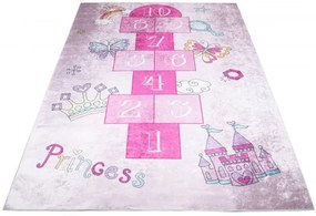 Dětský kusový koberec vhodný k praní BAMBINO 1718A Skákací panák protiskluzový růžový Rozměr: 120x170 cm
