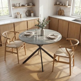 HOMCOM kulatý jídelní stůl pro 4 osoby, Ø100 cm, industriální styl s ocelovými X nohami, šedý