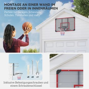 SPORTNOW basketbalový koš, basketbalová deska s košem, basketbalová síť s basketbalovou deskou, nástěnná, pro venkovní použití, ocel, 113 x 61 x 73 c…