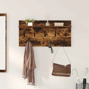 věšák, nástěnný, 1 prkno, háčky, kompozitní dřevo, 40x80x12 cm, kouřový dub, Dekorino TK20260018