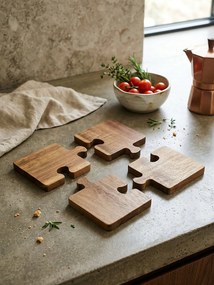 Sinsay - Dřevěné podtácky ve tvaru puzzle 4 pack - hnědá