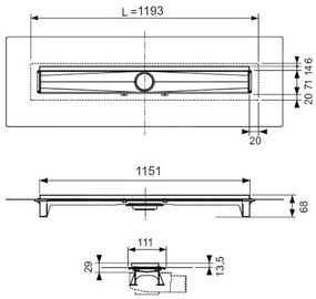 Tece Drainline-Evo Sprchový žlab pro montáž ke zdi, 120 cm 601203