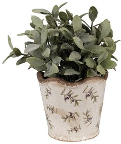 Béžový antik obal na květináč s olivami Olive Fields S - Ø 13*12 cm