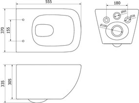 Mexen Timo, závěsná WC mísa 555x370x335 mm, Rimless Tornádo + WC sedátko z duroplastu, bílá lesklá, 30650200T