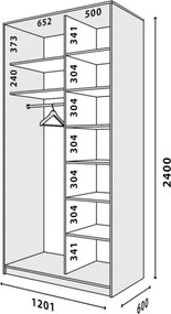 Skříň 2D 1200x600x2400, DTD + zrcadlo, bílá