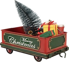 Červený retro model vagón s dárky a stromkem Christmas - 31*15*25 cm