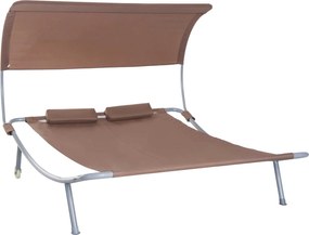 Outsunny Dvousedací Zahradní Lehátko Moderní Design S Nastavitelnou Stříškou 2 Kola 2 Polštáře Epoxidová Ocel Polyester Tmavě Hnědá | Aosom