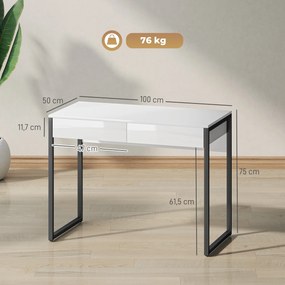HOMCOM počítačový stůl 100 x 50 cm – ocelový rám, 2 zásuvky, kompaktní do domácí kanceláře, černý