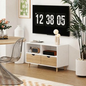 HOMCOM TV skříňka s 2 policemi a zásuvkou, 99 cm dlouhý TV stolek pro televizi, TV jednotka do obývacího pokoje, Bílá, 99 x 39 x 58,3 cm