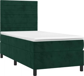 Box spring postel s matrací a LED tmavě zelená 90x190 cm samet 3136158
