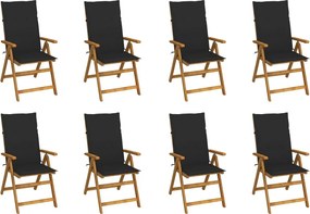 vidaXL Skládací zahradní židle s poduškami 8 ks masivní akácie [3075059] Barva: Černá
