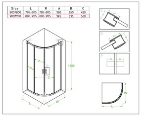 BPS-koupelny Čtvrtkruhový sprchový kout HYD-RK94B 90x90 chrom/transparent