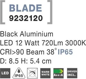 NV 9232120 Zapuštěné svítidlo BLADE černý hliník LED 12W 3000K 38st. IP65 - NOVA LUCE