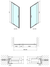 Polysan, EASY LINE otočné sprchové dveře 880-1020mm, čiré sklo, EL1715