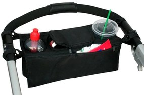 Organizér na kočárek s kapsami, černý, vysoce kvalitní nylon, 37x14x13 cm
