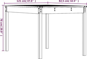 vidaXL Zahradní stůl medově hnědý 121x82,5x76 cm masivní borové dřevo [823971] Barva: Šedá borovice