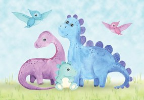 Postershop Fototapeta vliesová: Dětská tapeta barevní veselí dinosauři - 152,5x104 cm