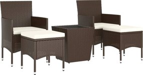 5dílný zahradní bistro set polyratan a tvrzené sklo hnědý 3058371