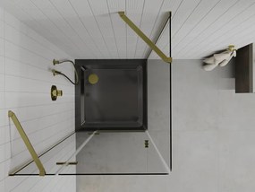 Mexen Roma, sprchový kout s křídlovými dveřmi 80 (dveře) x 80 (stěna) cm, 6mm čiré sklo, zlatý profil + slim sprchová vanička černá + zlatý sifon, 854-080-080-50-00-4070G