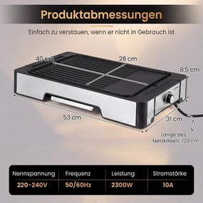 Costway Elektrický gril 2300 W stolní gril s plynulou regulací teploty