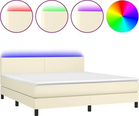 Box spring postel s matrací a LED krémová 160x200 cm umělá kůže 3134113