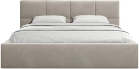 Taupe sametová čalouněná dvoulůžková postel s úložným prostorem s roštem 140x200 cm Hiko – Makamii