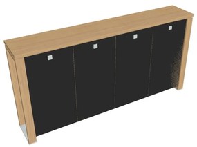 Střední šatní skříň Verno+ S 260 x 46 x 130 cm, skleněné dveře, dub světlý / černá