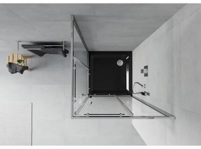 Mexen Rio, čtvercový sprchový kout s posuvnými dveřmi 80 x 80 cm, 5mm čiré sklo, chromový profil + černá sprchová vanička, 860-080-080-01-00-4070